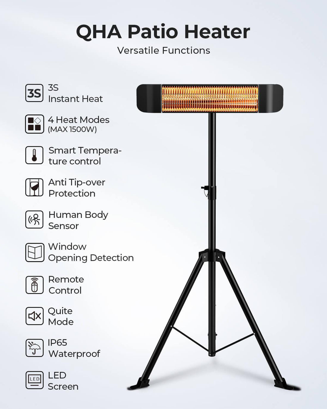 MAXOAK Electric Patio Infrared Heater FreeStanding1500W for Indoor ...